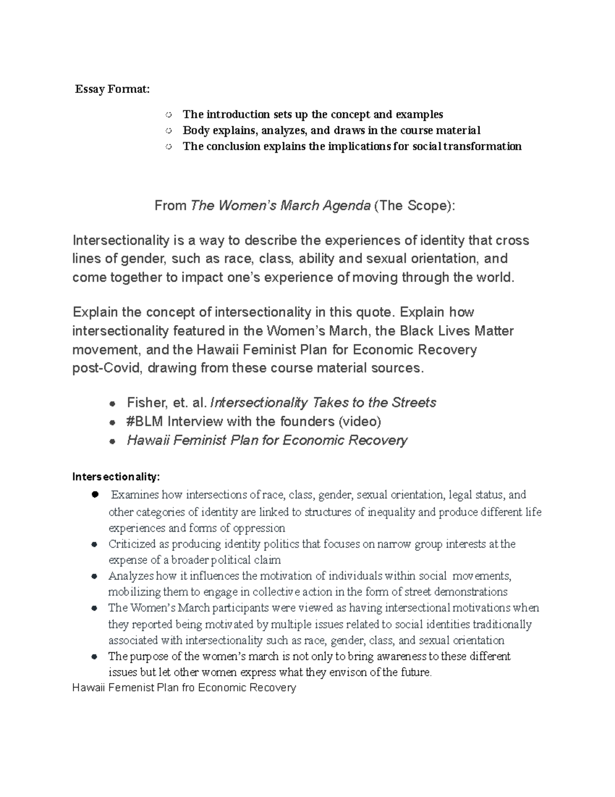 Final essay - Essay Format: The introduction sets up the concept and ...