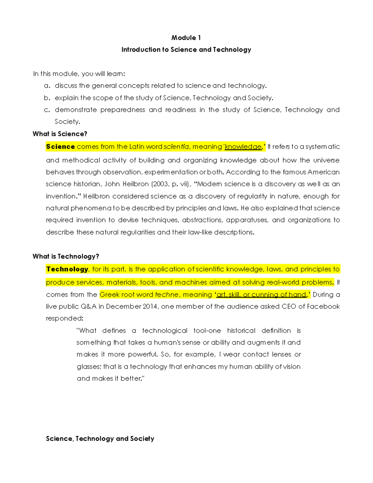 Science 1 - JOHN Allenson Dacosin - BSA 2A - Module 1 Introduction to ...