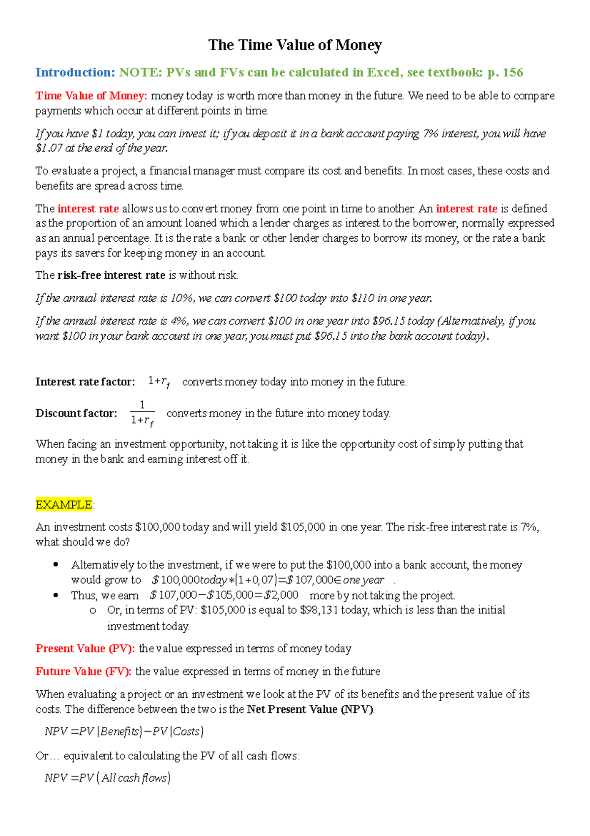 2. The Time Value of Money - The Time Value of Money Introduction: NOTE ...