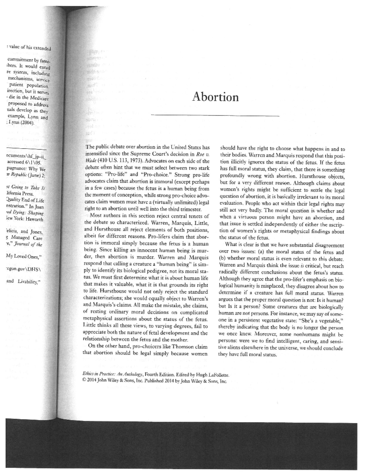 Abortion Readings - Course Textbook (Assignment 7) - PHIL 1304 - Studocu