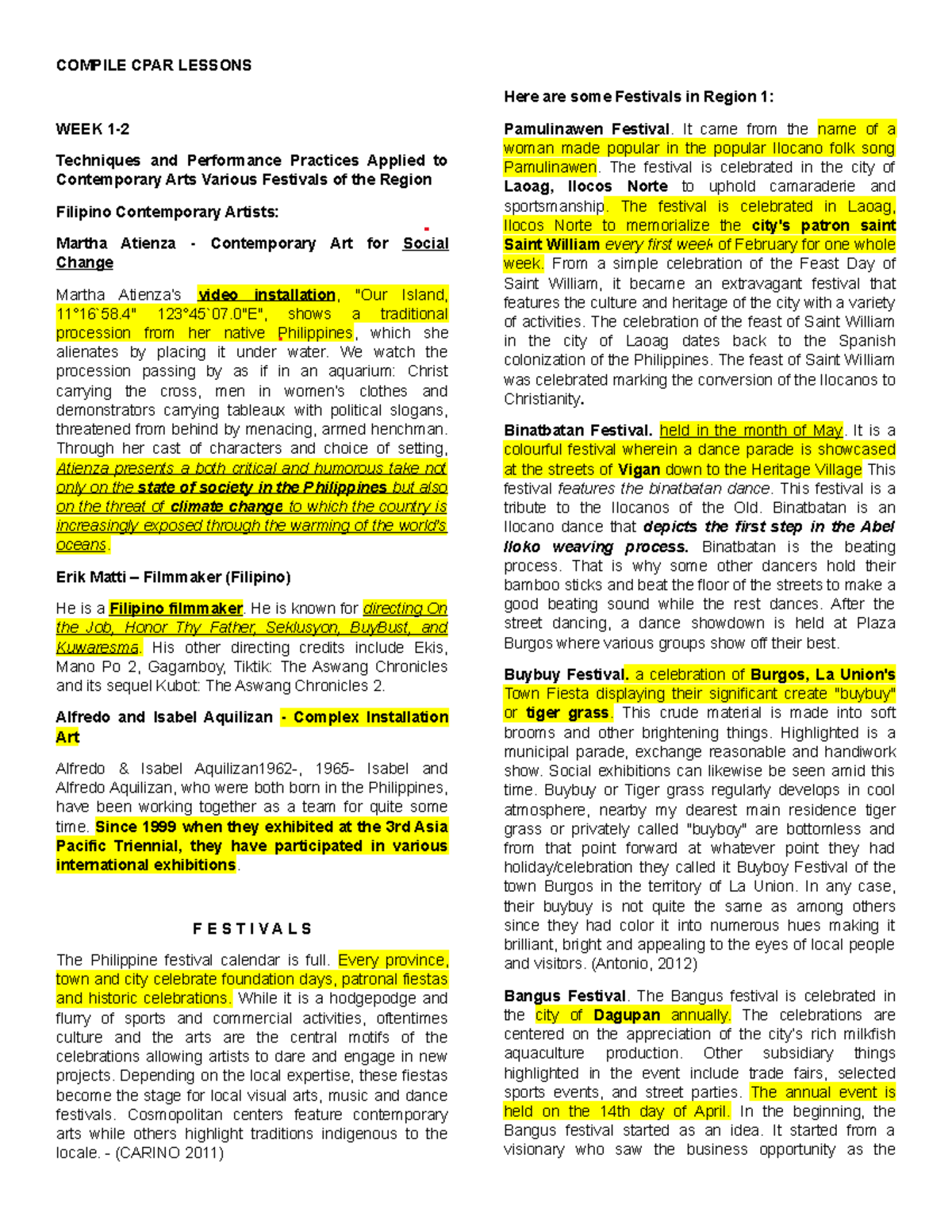 Compile CPAR Lessons Q4 - COMPILE CPAR LESSONS WEEK 1- Techniques and ...