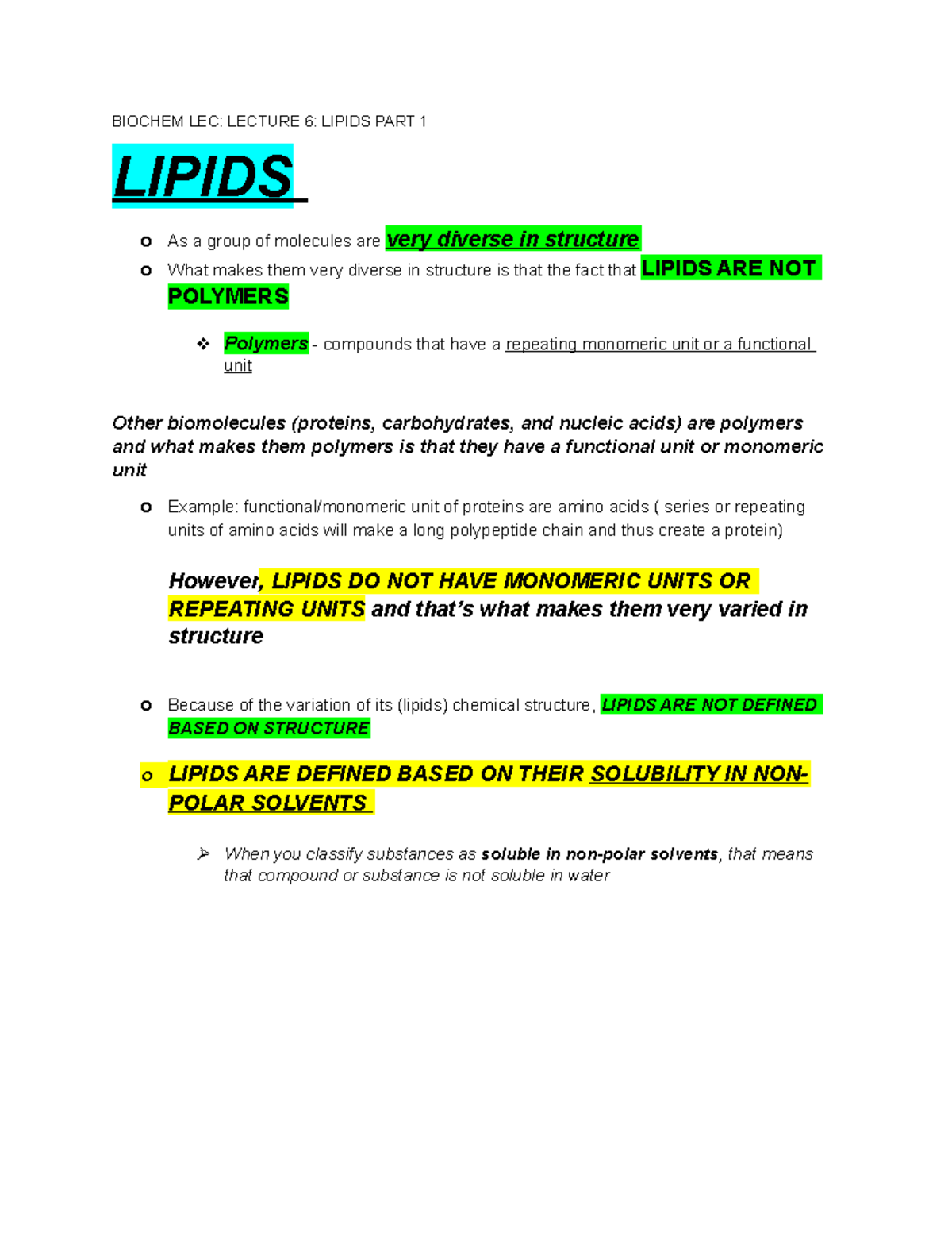 1.2 Lipids P1 Biochem Lecmid- 1ST SEM - BIOCHEM LEC: LECTURE 6: LIPIDS ...