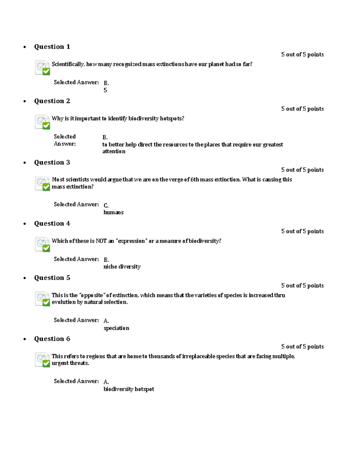 Sample/practice exam 2020, questions and answers - • Question 1 5 out ...