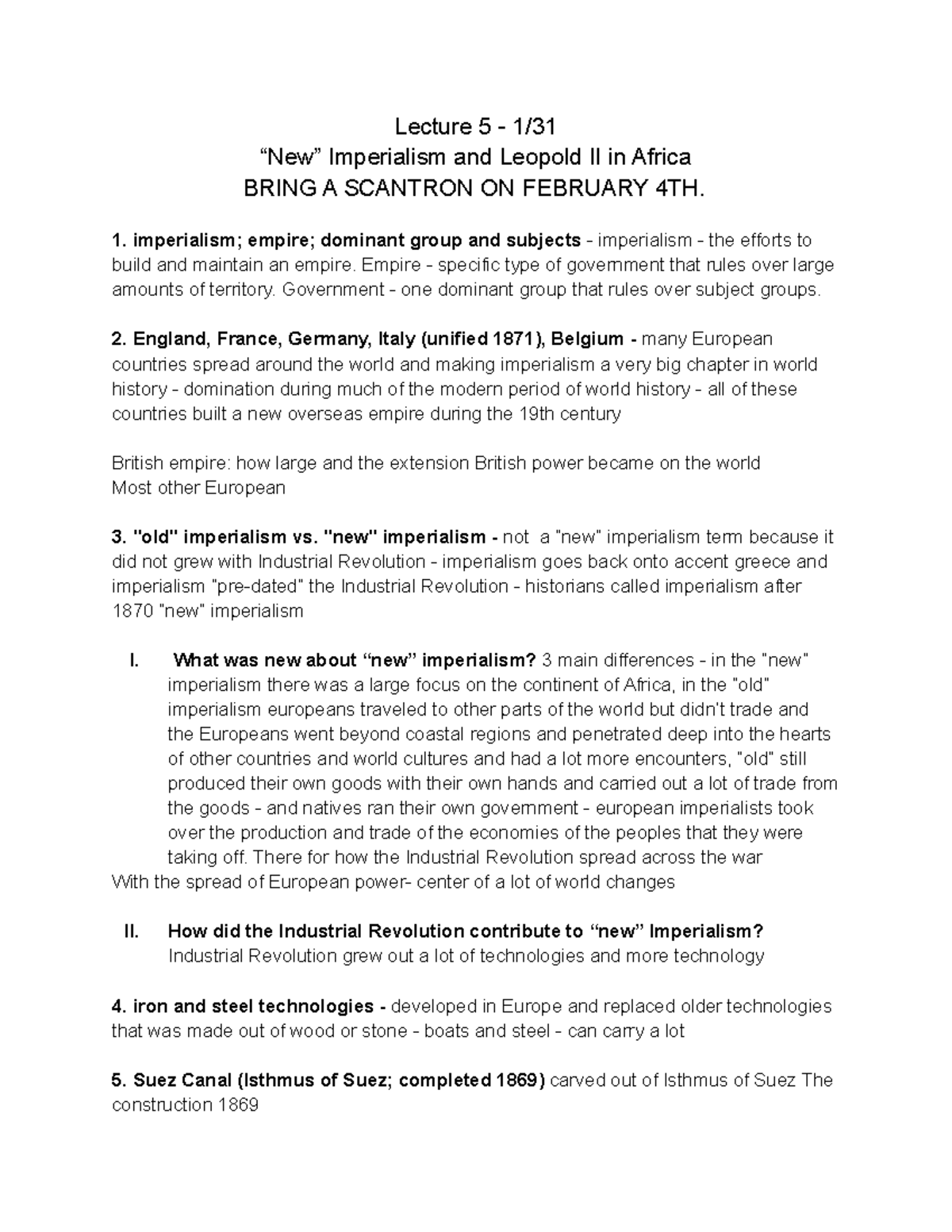 Lecture 5 WH Notes - Cathleen Giustinl - Lecture 5 - 1/ “New ...