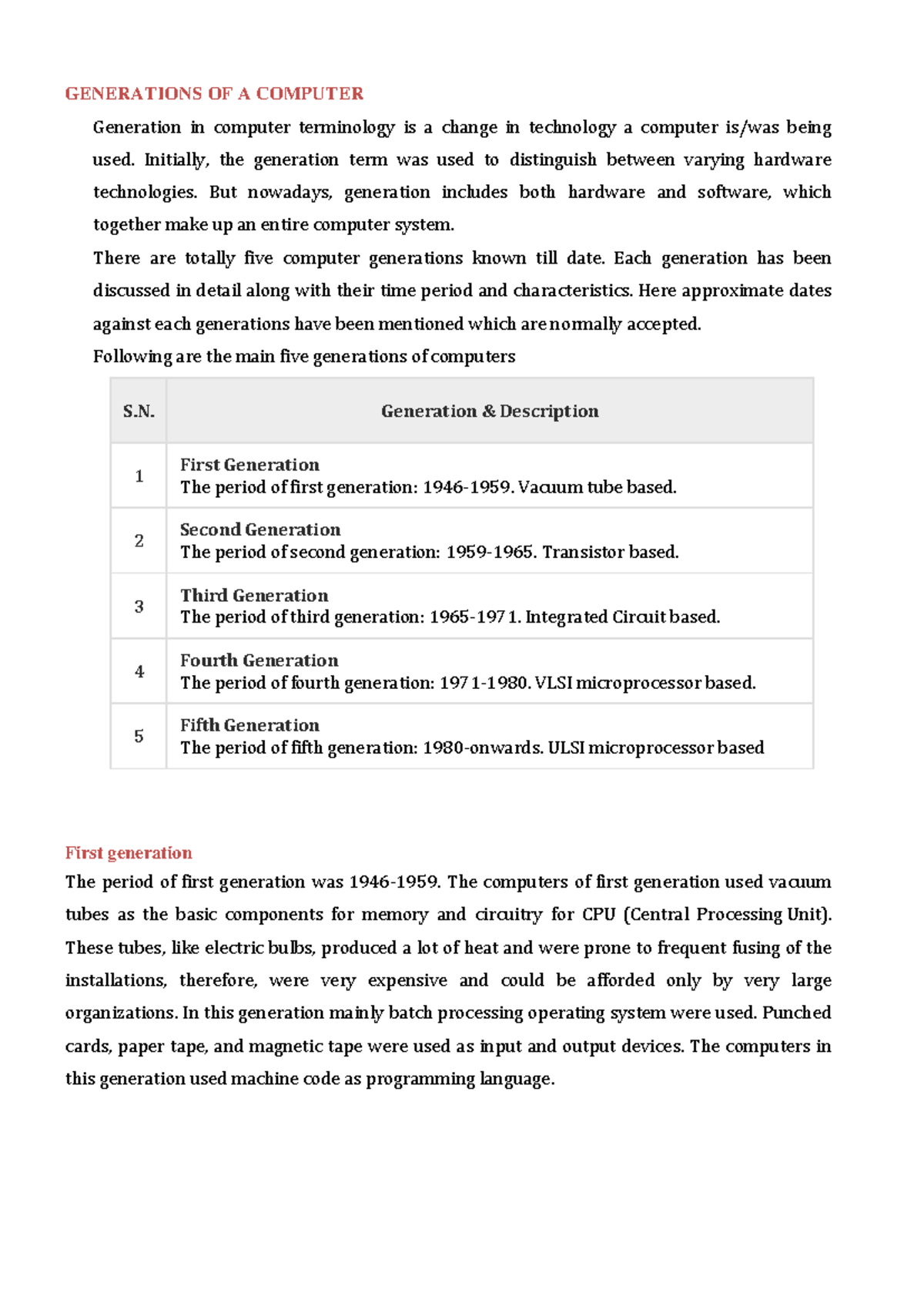 SRS-INS-A-1- Generations OF A Computer-Lec 1 - GENERATIONS OF A COMPUTER Generation in computer ...