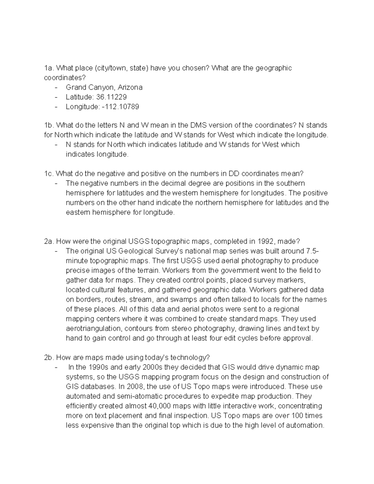 GEO 101 lab 1 - 1a. What place (city/town, state) have you chosen? What ...