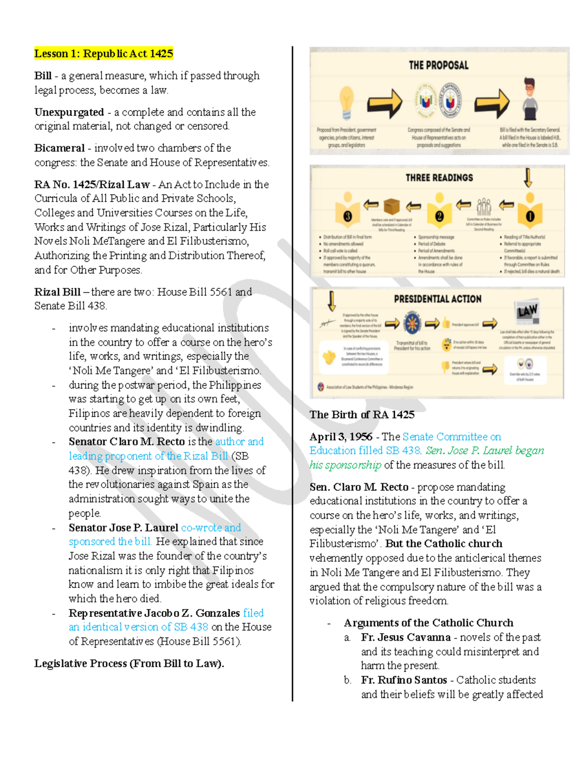 JRIZ Prelim Reviewer - notes - Lesson 1: Republic Act 1425 Bill - a ...