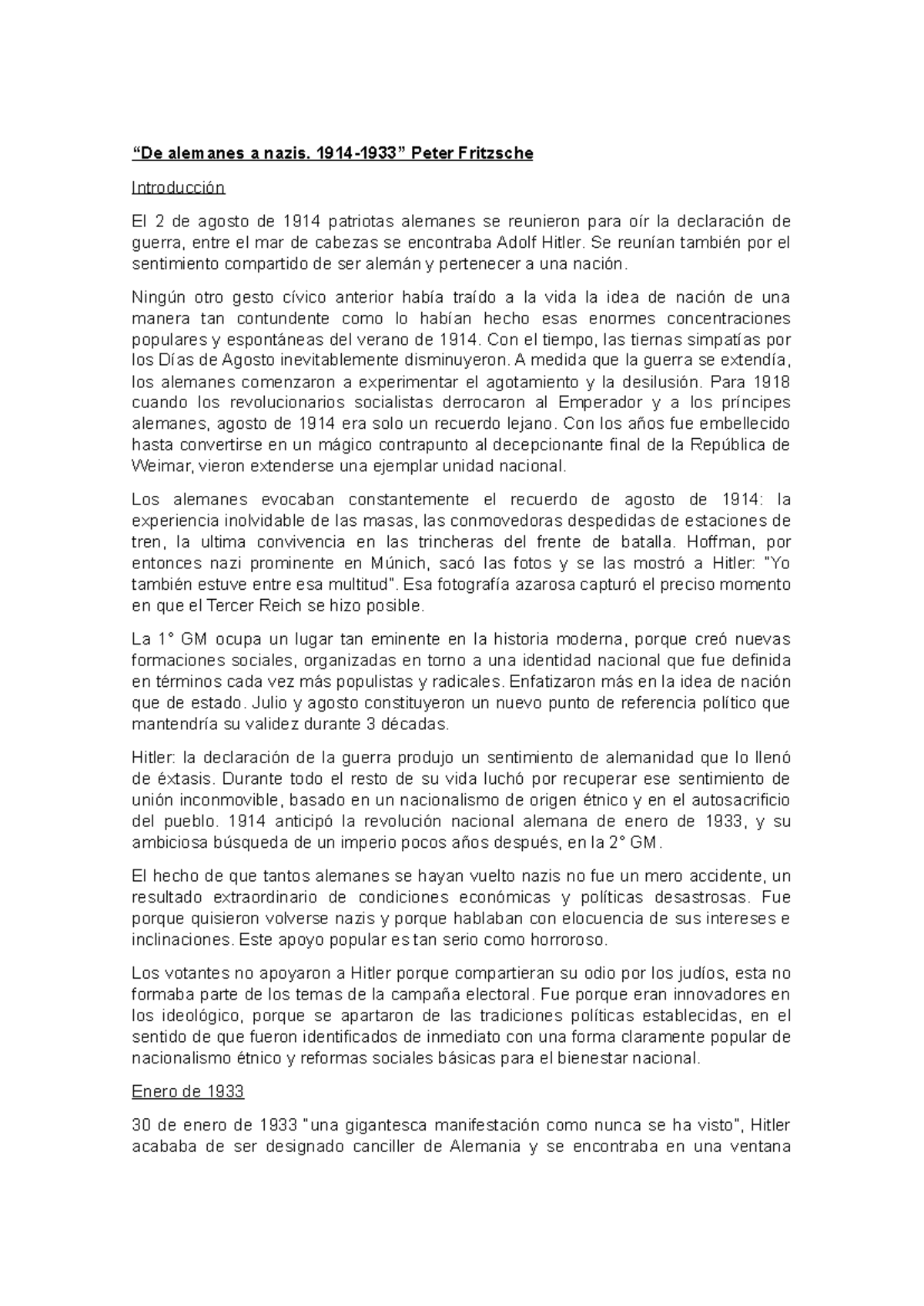 “De alemanes a nazis. 1914-1933” Peter Fritzsche - “De alemanes a nazis ...