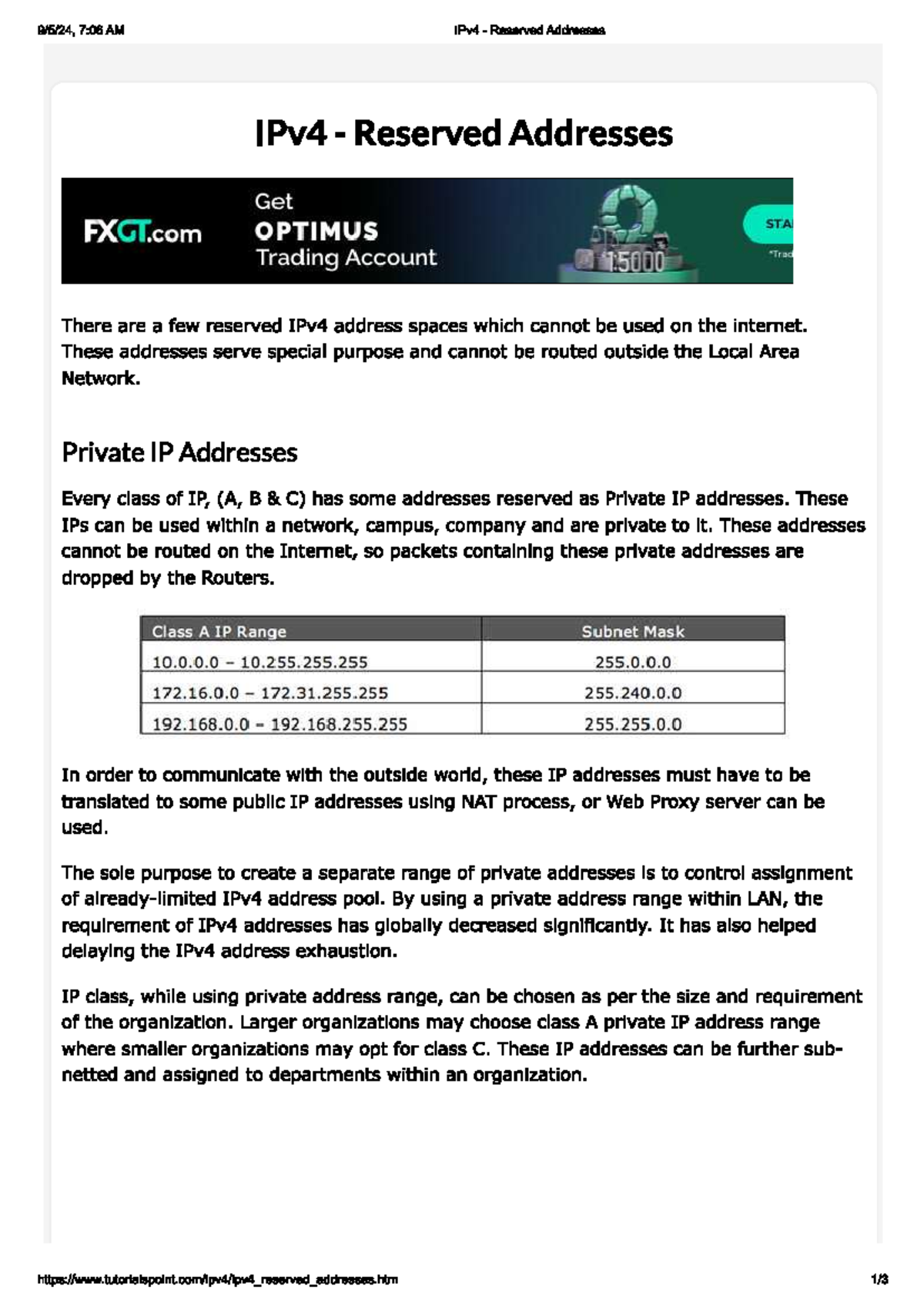 IPv4 addresseing 5 - Ip addressing - 7:06 AM IPv4 Reserved Addresses ...
