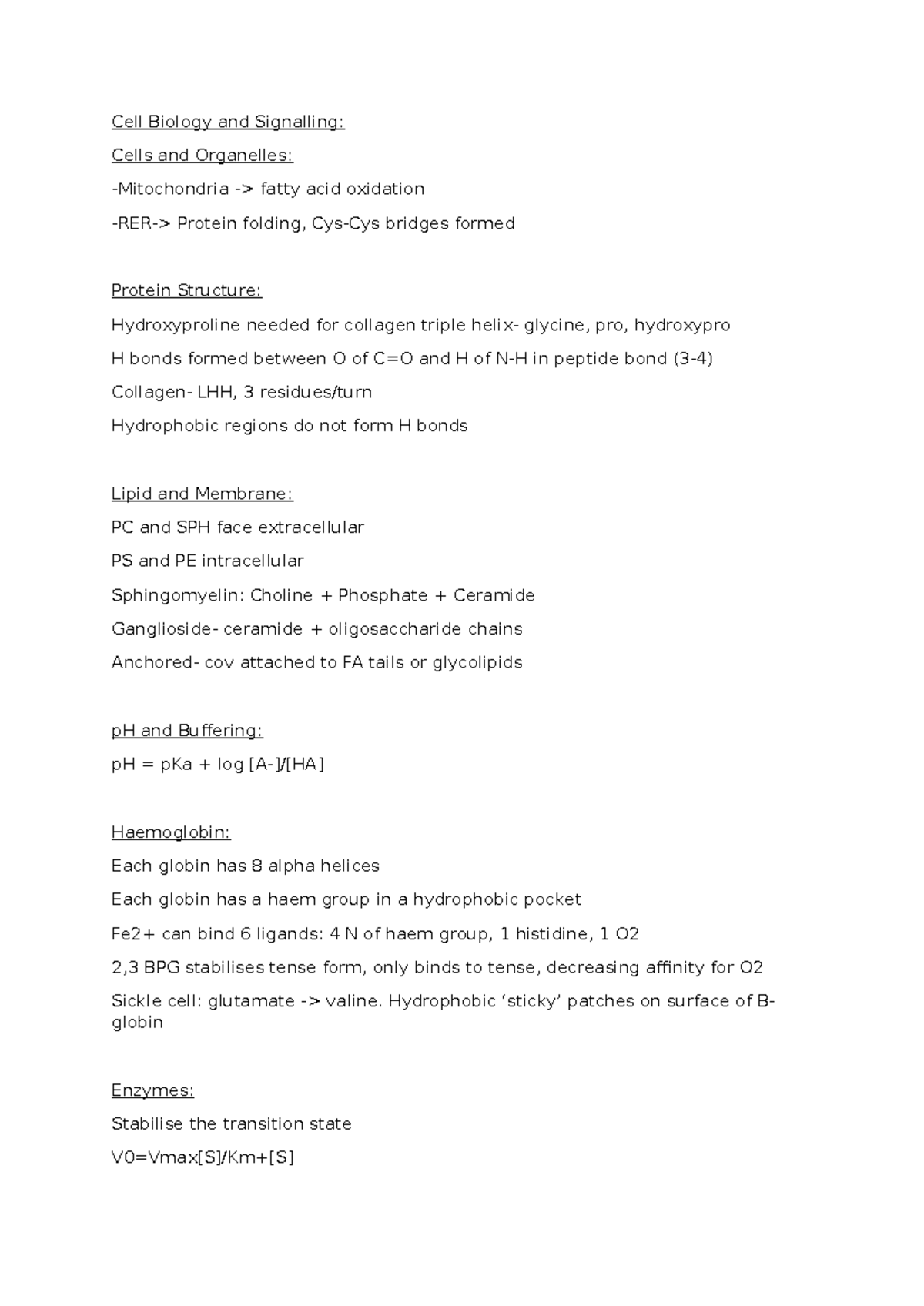 CBS notes - Cell Biology and Signalling: Cells and Organelles ...