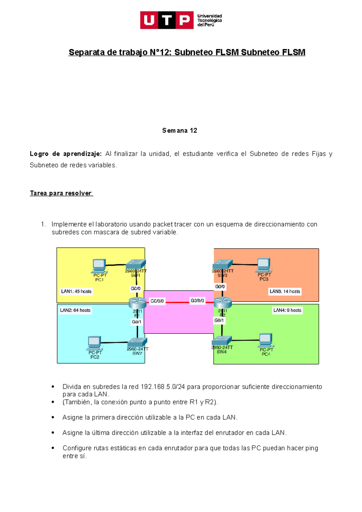 S12.s1 Subneteo FLSM VLSM - Separata de trabajo N°12: Subneteo FLSM ...