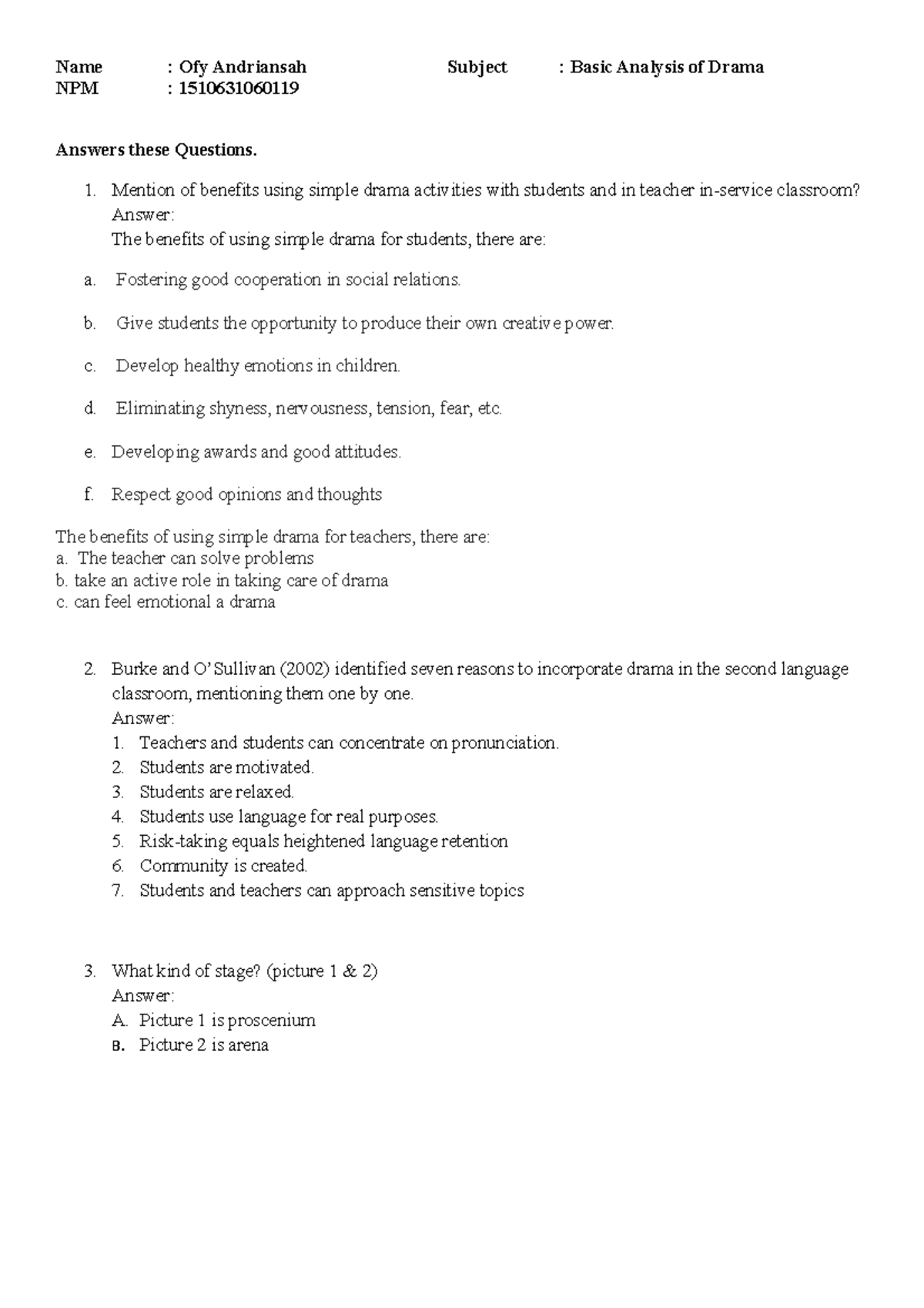 Basic Analysis OF Drama Notes - Name : Ofy Andriansah Subject : Basic ...