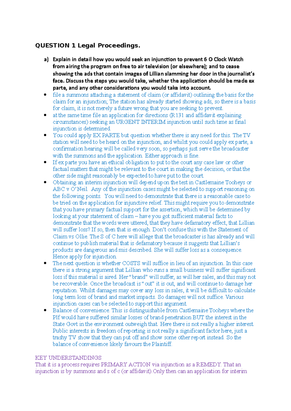 DRE Exam Marking Guide 2019 - QUESTION 1 Legal Proceedings. a) Explain ...
