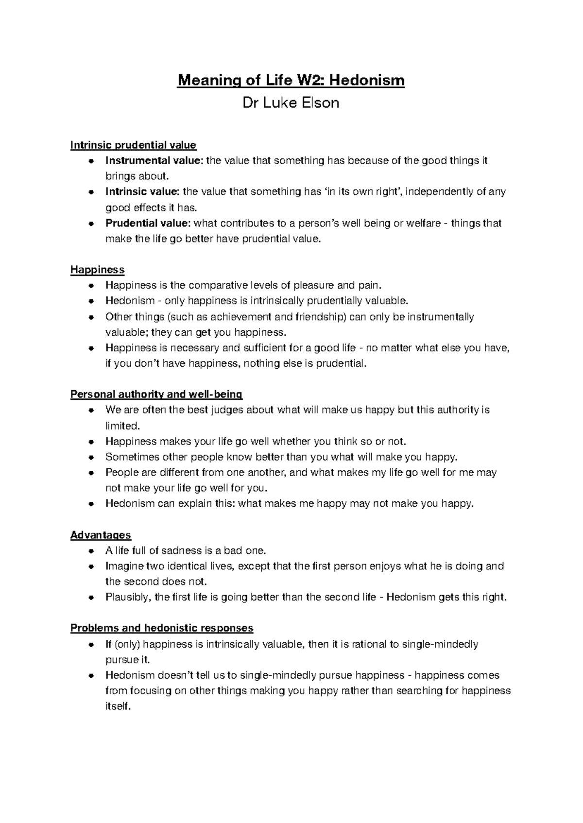 Is Hedonism plausible - Meaning of Life W2: Hedonism Dr Luke Elson ...