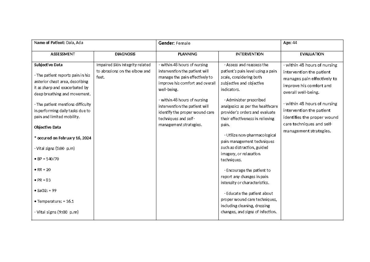 qwertyuiopasdfghjkl - Name of Patient: Dala, Ada Gender: Female Age: 44 ...