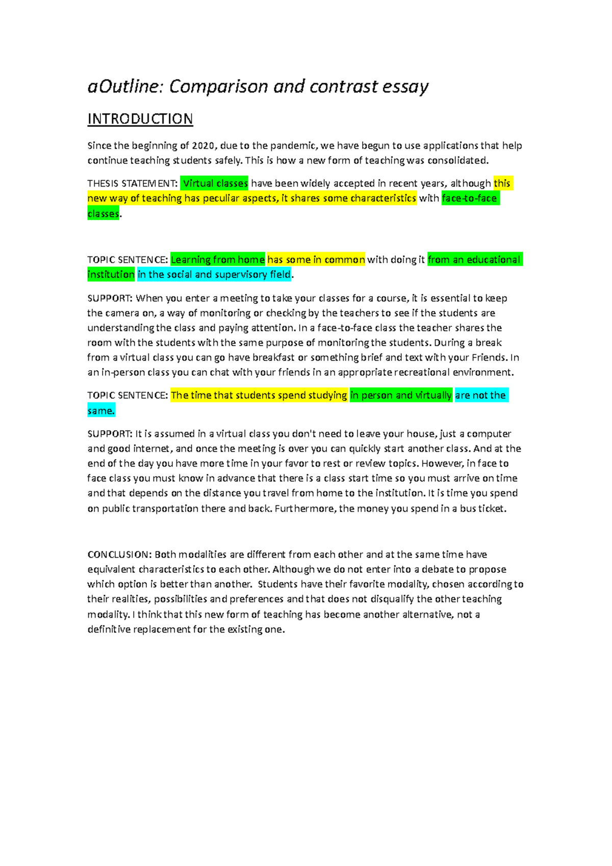Outline - aOutline: Comparison and contrast essay INTRODUCTION Since ...
