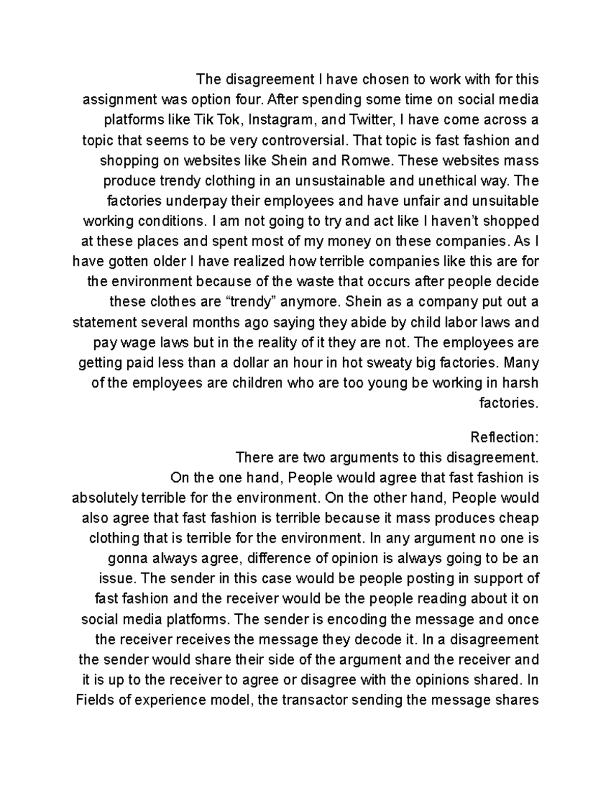 Application paper com 200 - The disagreement I have chosen to work with ...