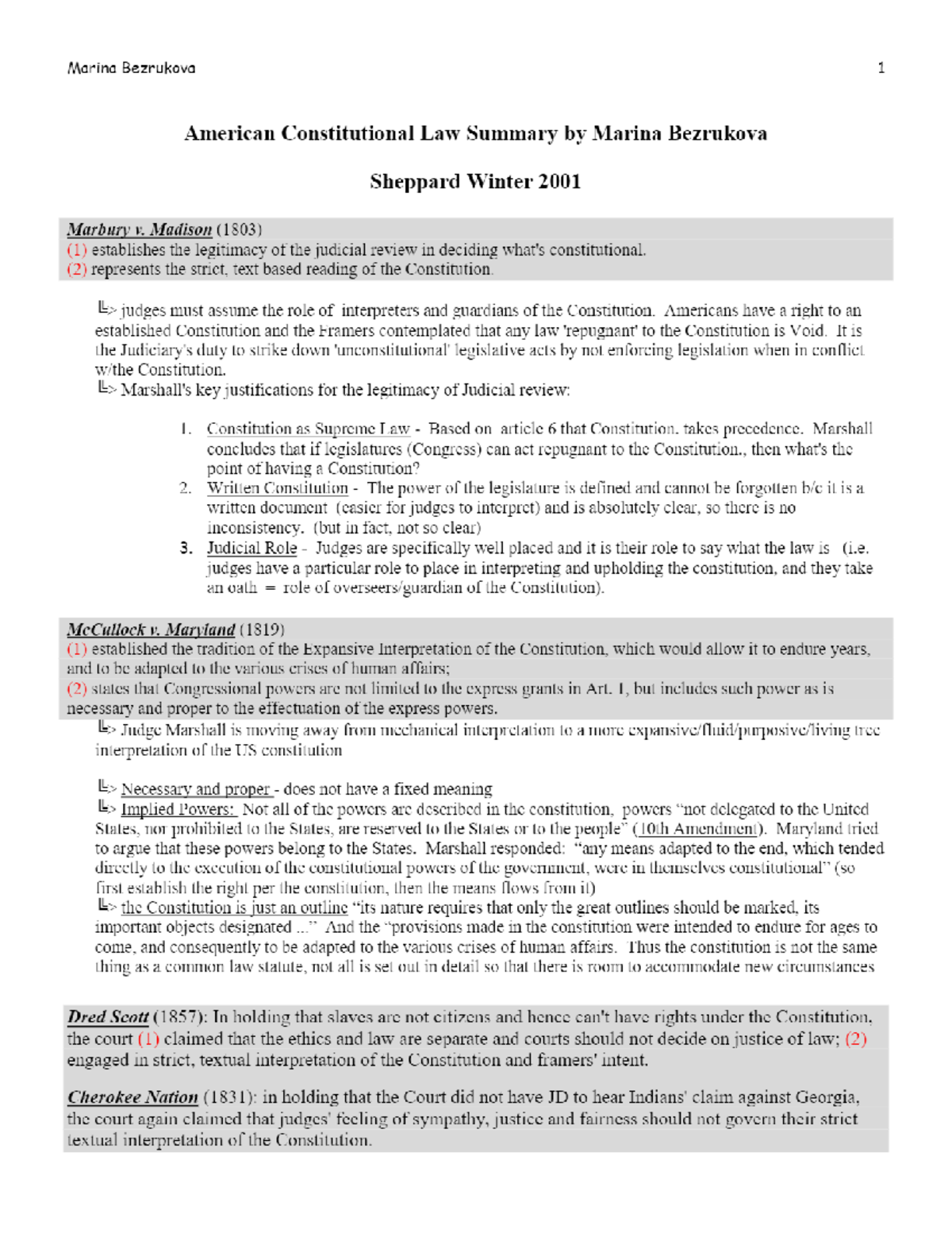 American Constitutional Law Summary by Marina Bezrukova - HIST 441 ...