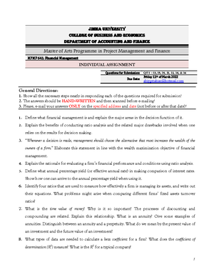 Financial Management I Worksheet. Assignment - Full Name: Course Name ...