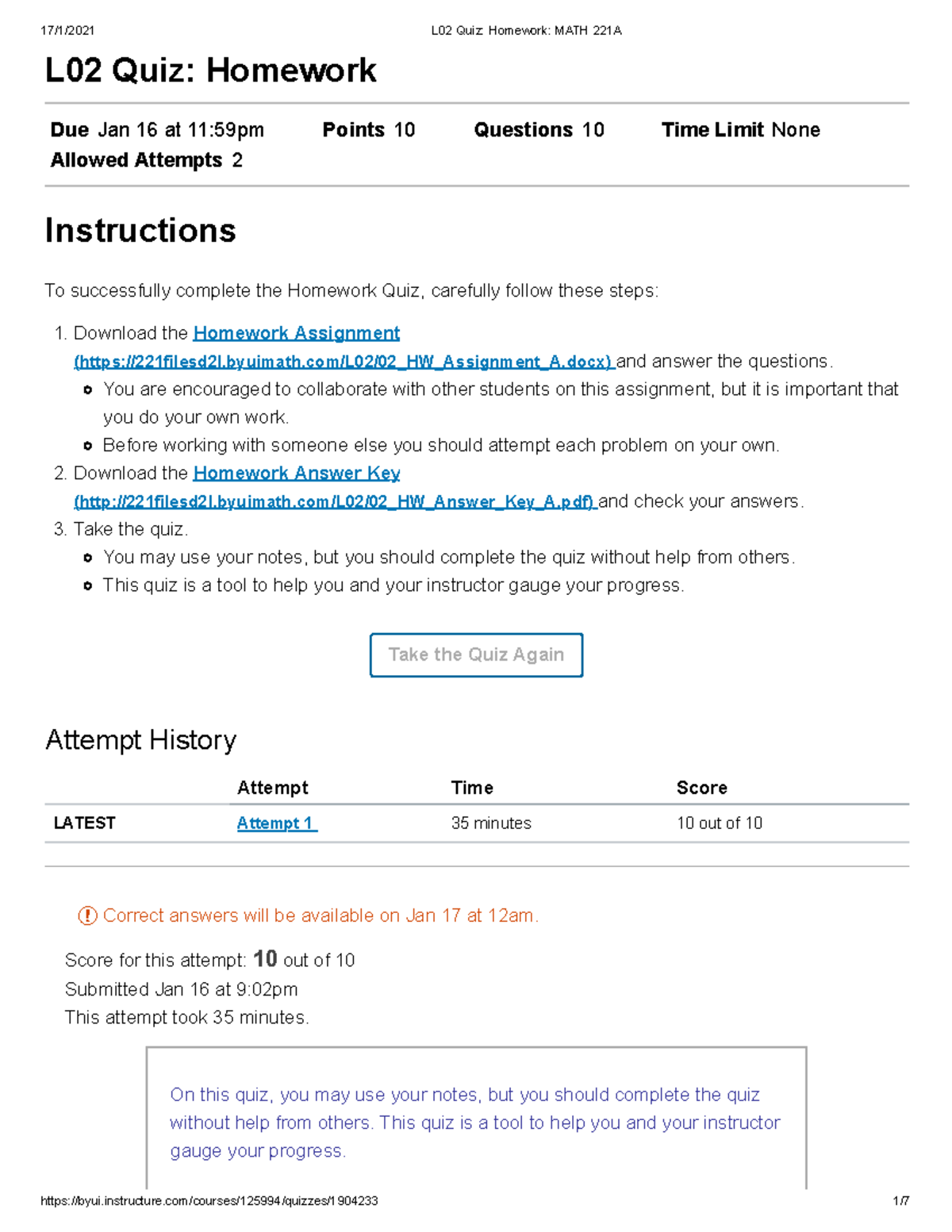 L02 Quiz Homework MATH 221A - L02 Quiz: Homework Due Jan 16 at 11:59pm ...