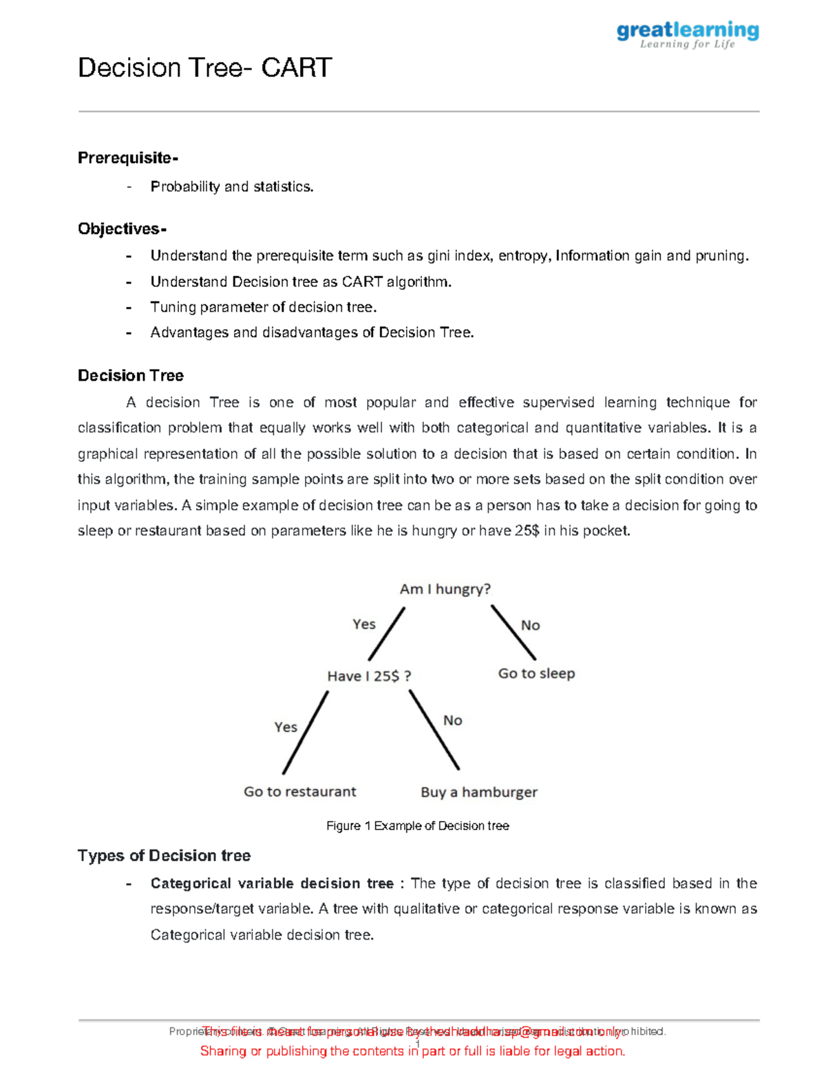 Decision Tree Classifier - Proprietary content. © Great Learning. All ...