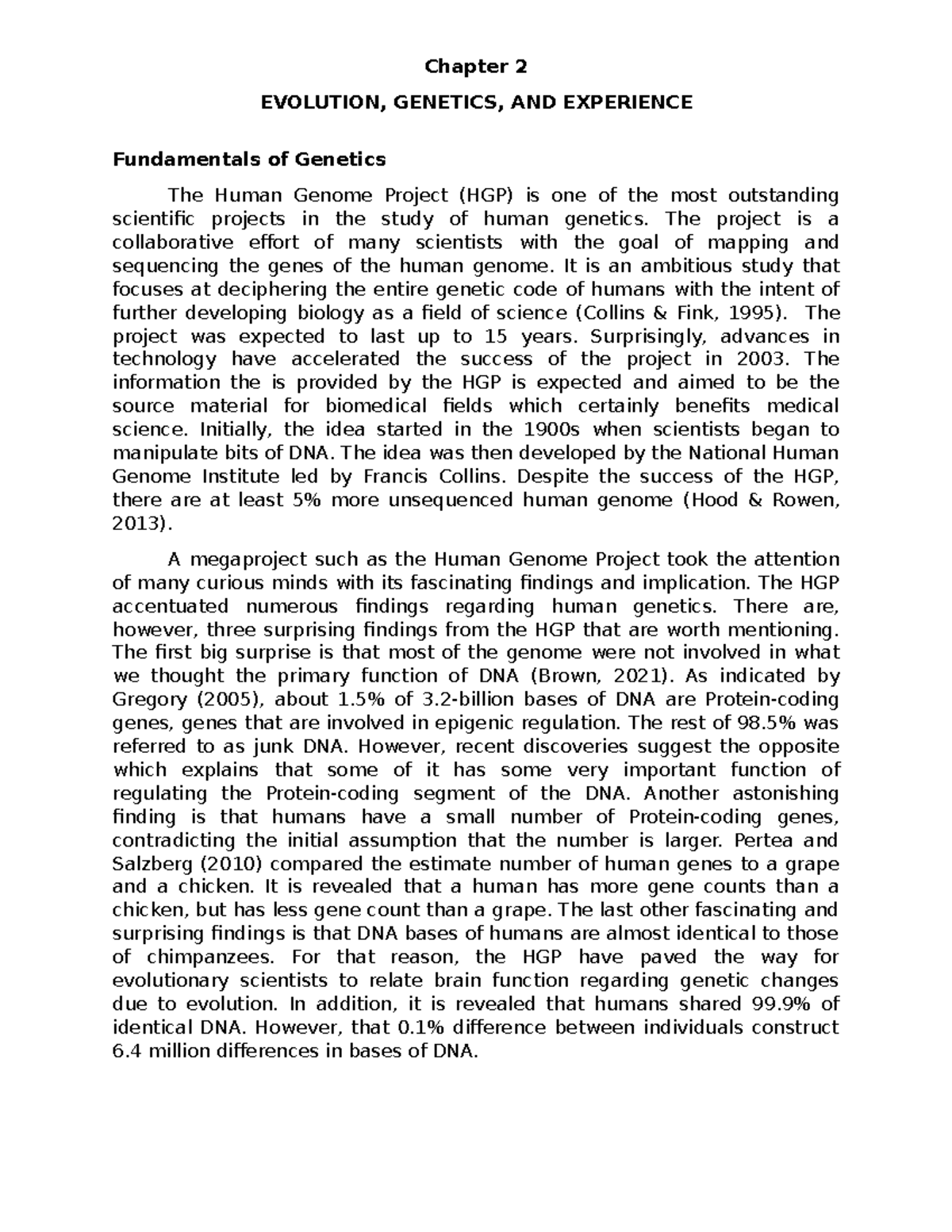 Cog P-Reflective essay-genetics - EVOLUTION, GENETICS, AND EXPERIENCE ...