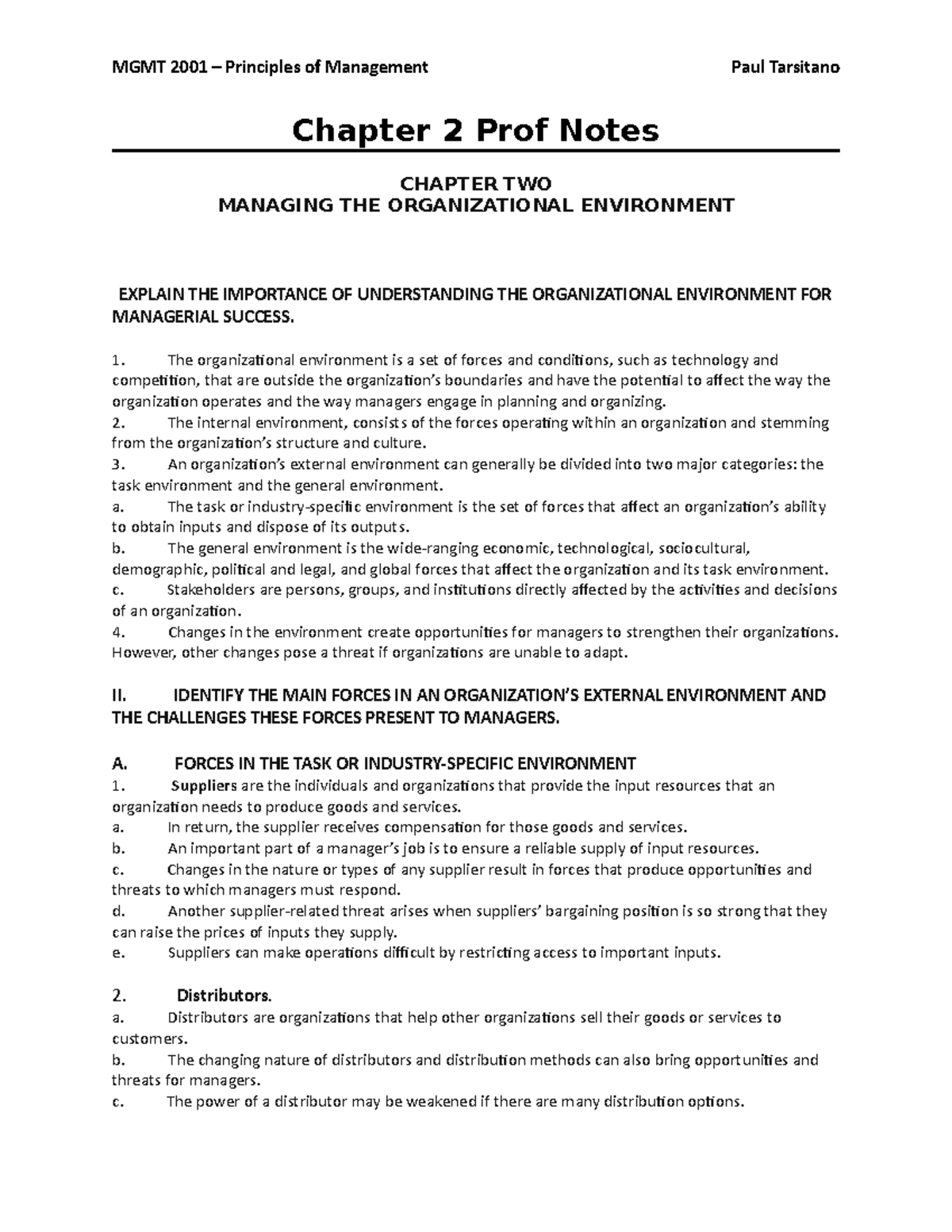 POM - Chapter 2 Prof Notes - Chapter 2 Prof Notes CHAPTER TWO MANAGING ...