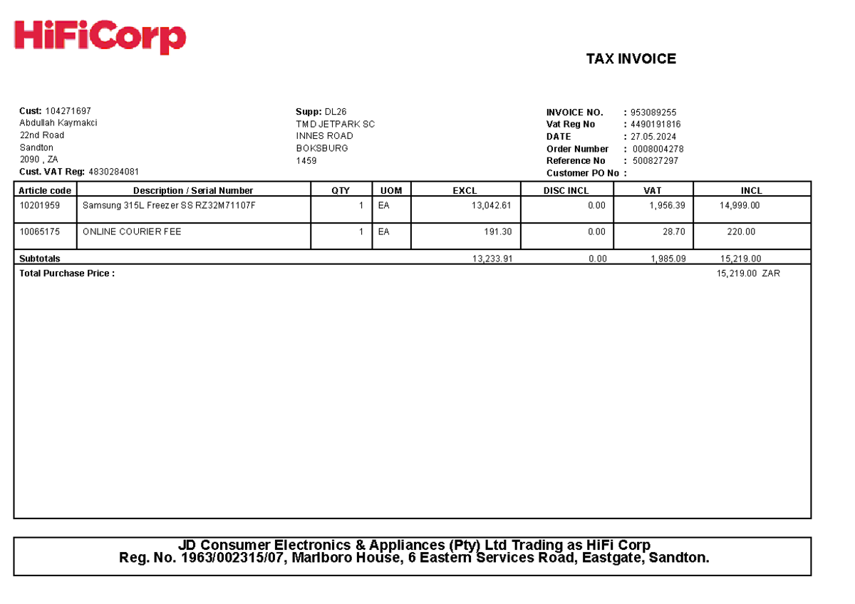 notes ledctures - TAX INVOICE Supp: DL TMD JETPARK SC INNES ROAD ...