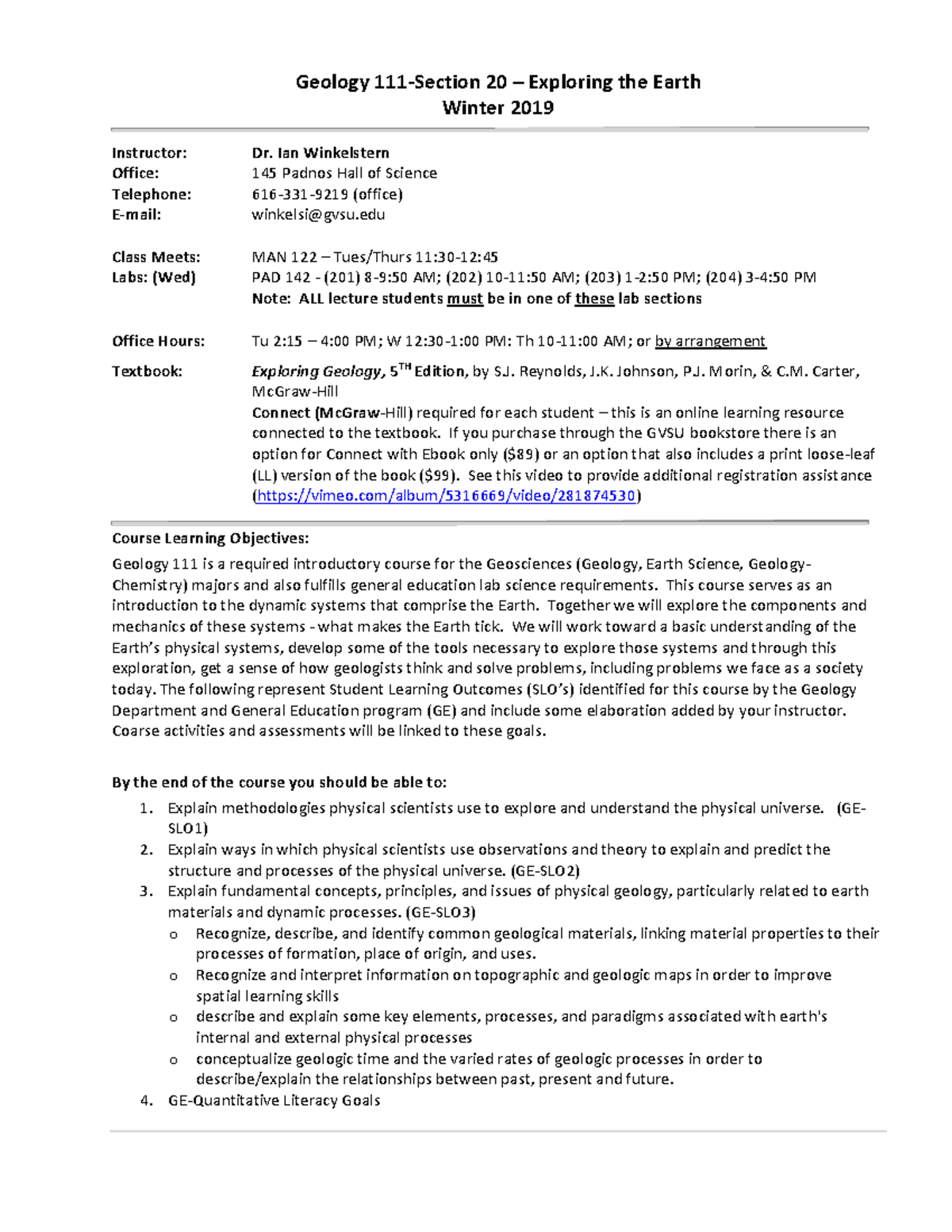 GEO111 syllabus - Geology 111-Section 20 – Exploring the Earth Winter ...