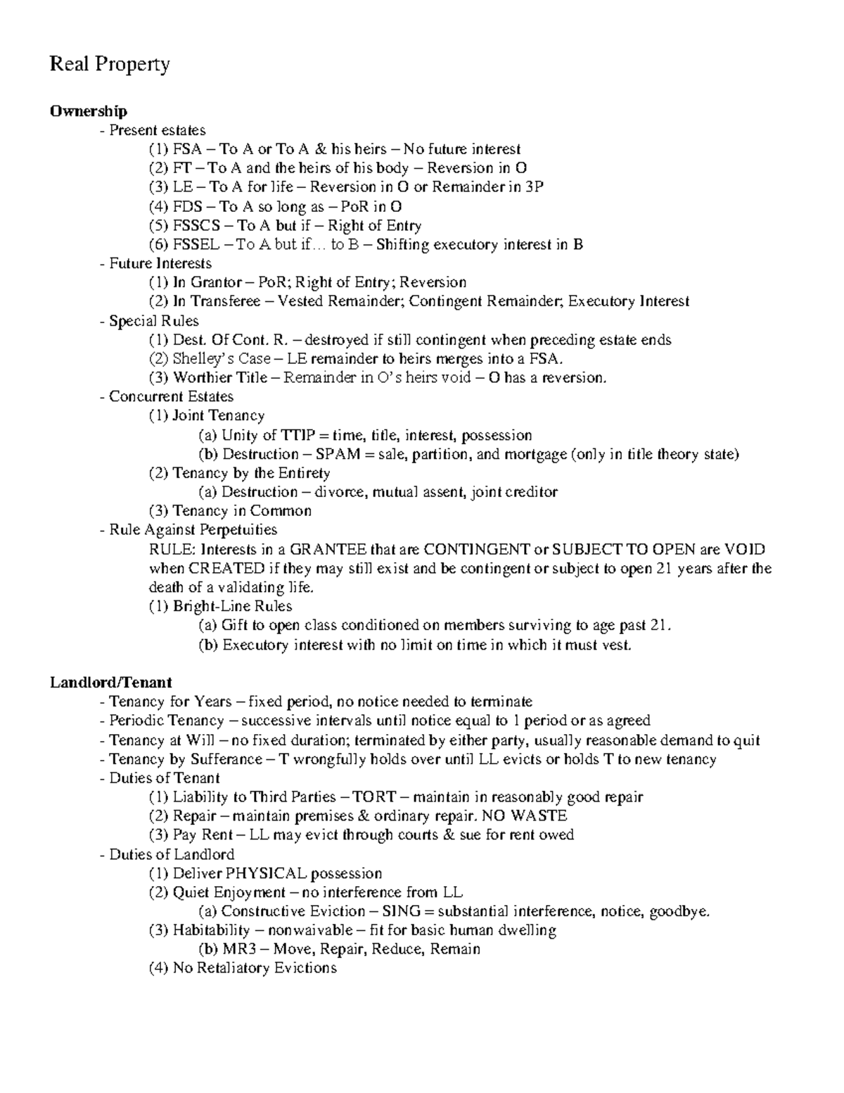 - Real Property Outline - Real Property Ownership - Present estates (1 ...