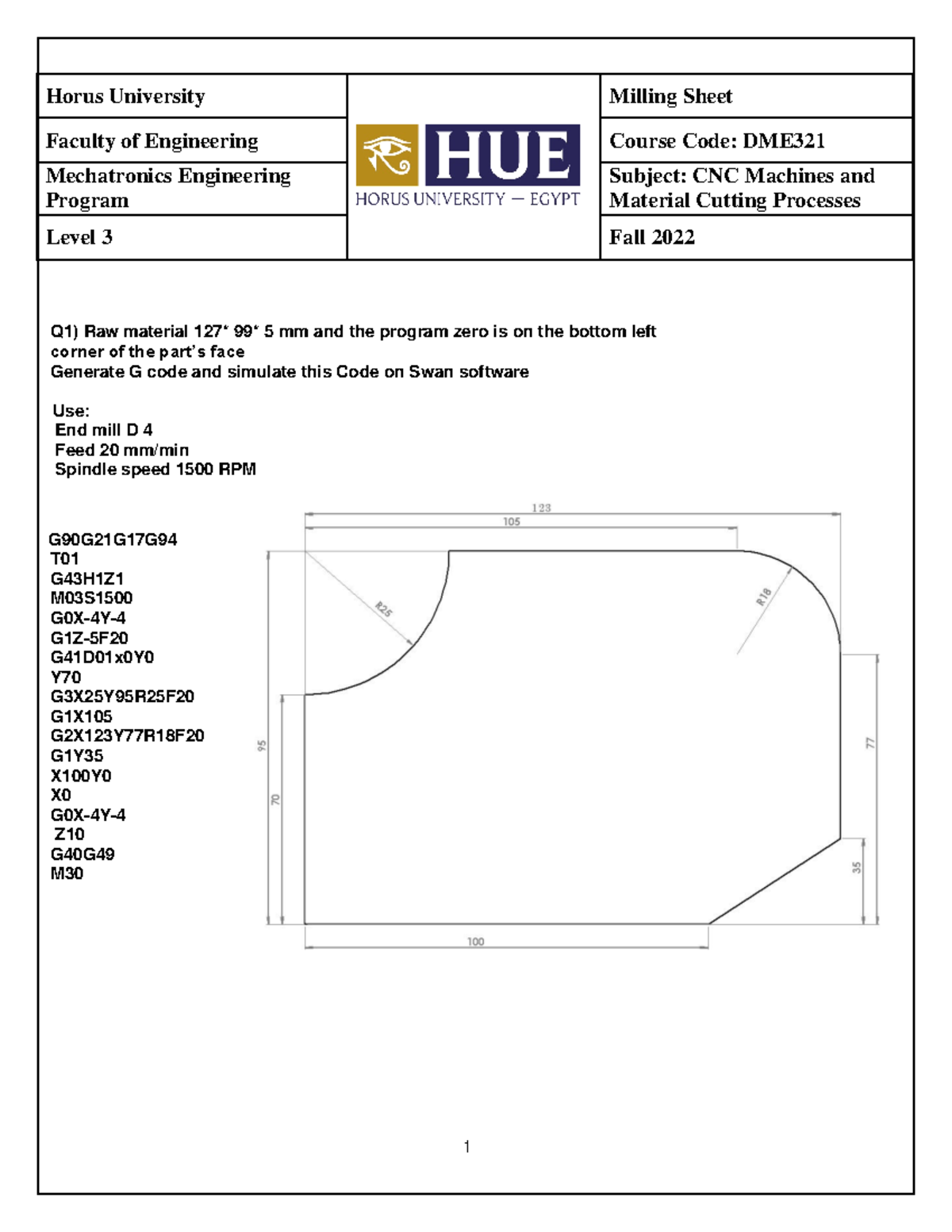 Milling sheet Solution - 1 Q1) Raw material 127* 99* 5 mm and the ...