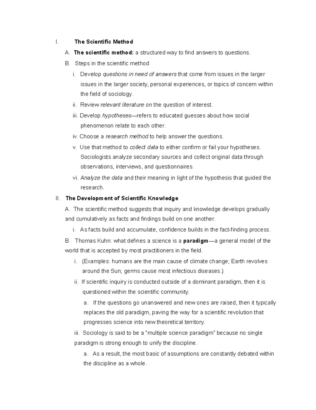 Chapter 3 lecture notes - I. The Scientific Method A. The scientific ...