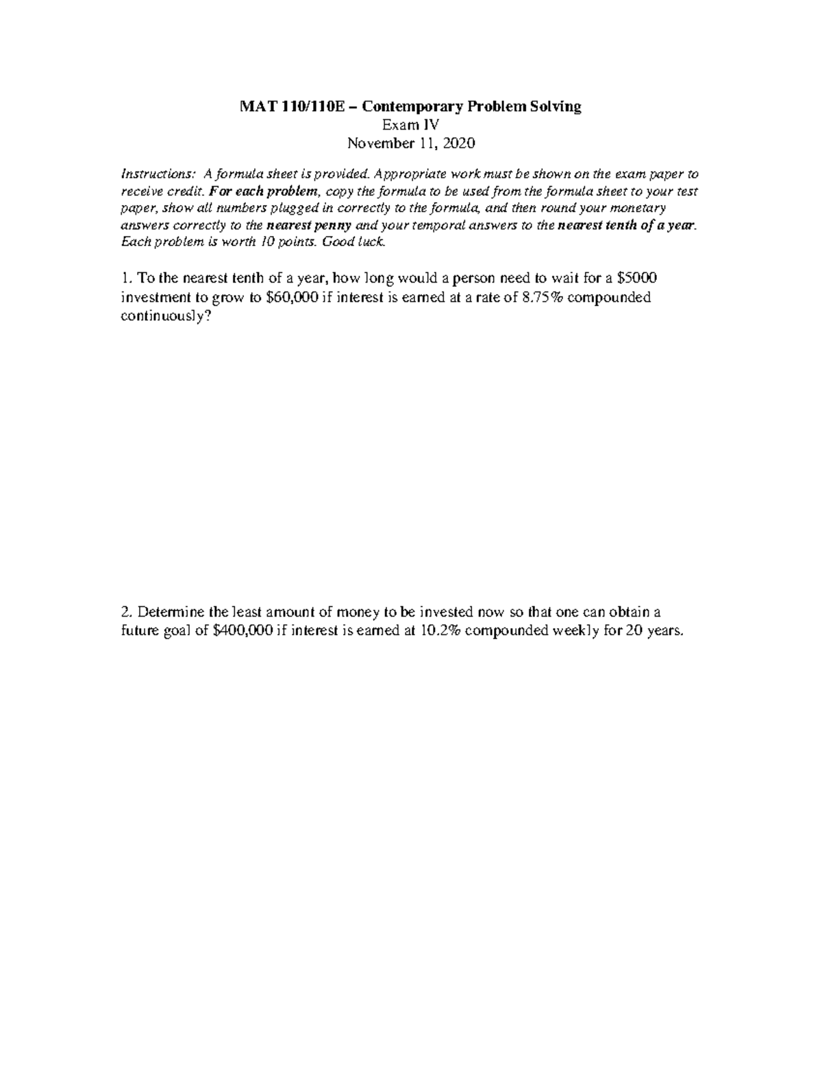 MAT110 - Homework Solutions - MAT 110/110E – Contemporary Problem ...