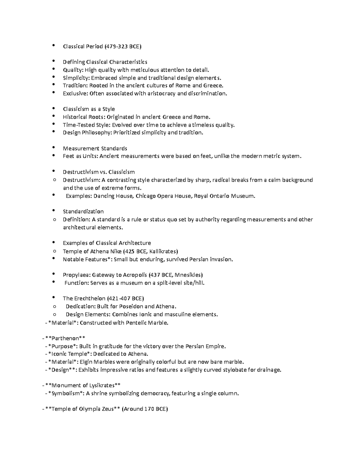 ARTH1200 4 - lecture notes - Classical Period (479-323 BCE) Defining ...