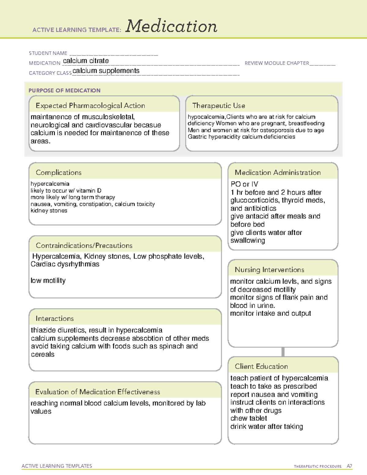 Active Learning Template medication calcium citrate - ACTIVE LEARNING ...