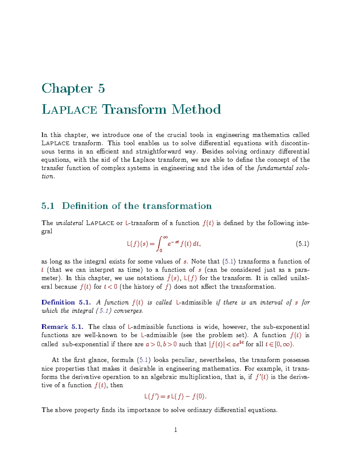 Laplace transform method - Chapter 5 Laplace Transform Method In this ...
