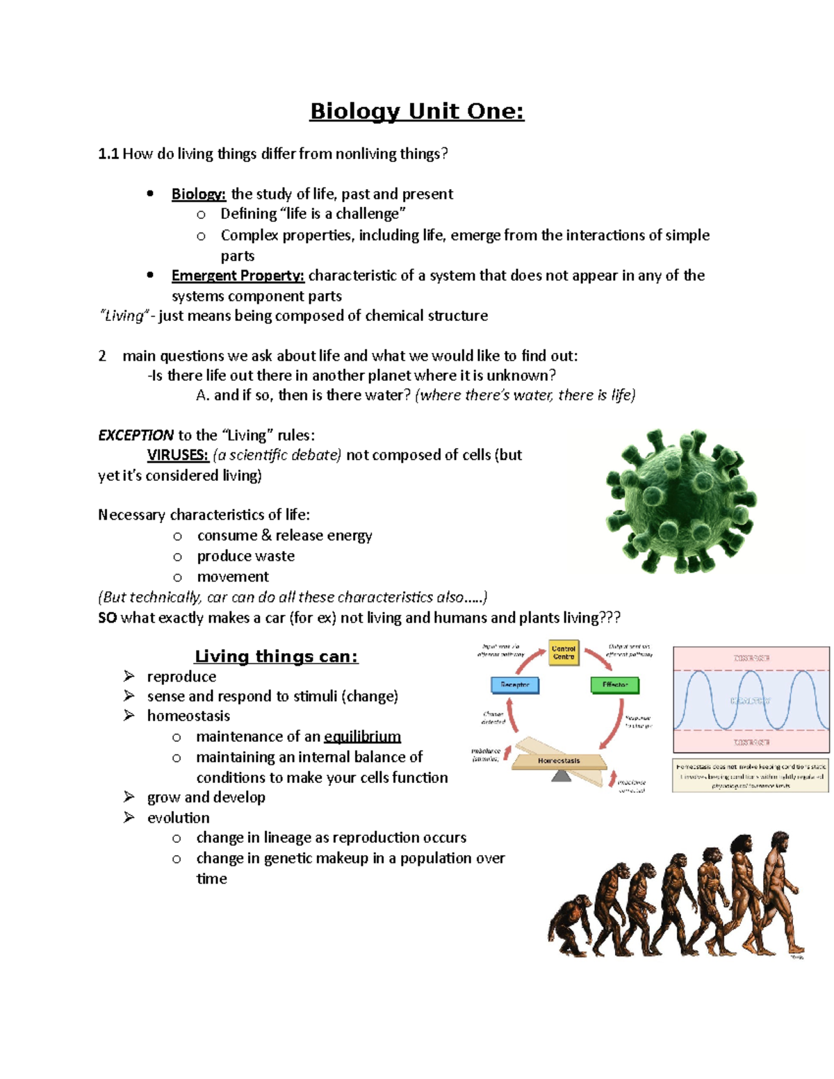 Unit One notes - Biology Unit One: 1 How do living things differ from ...