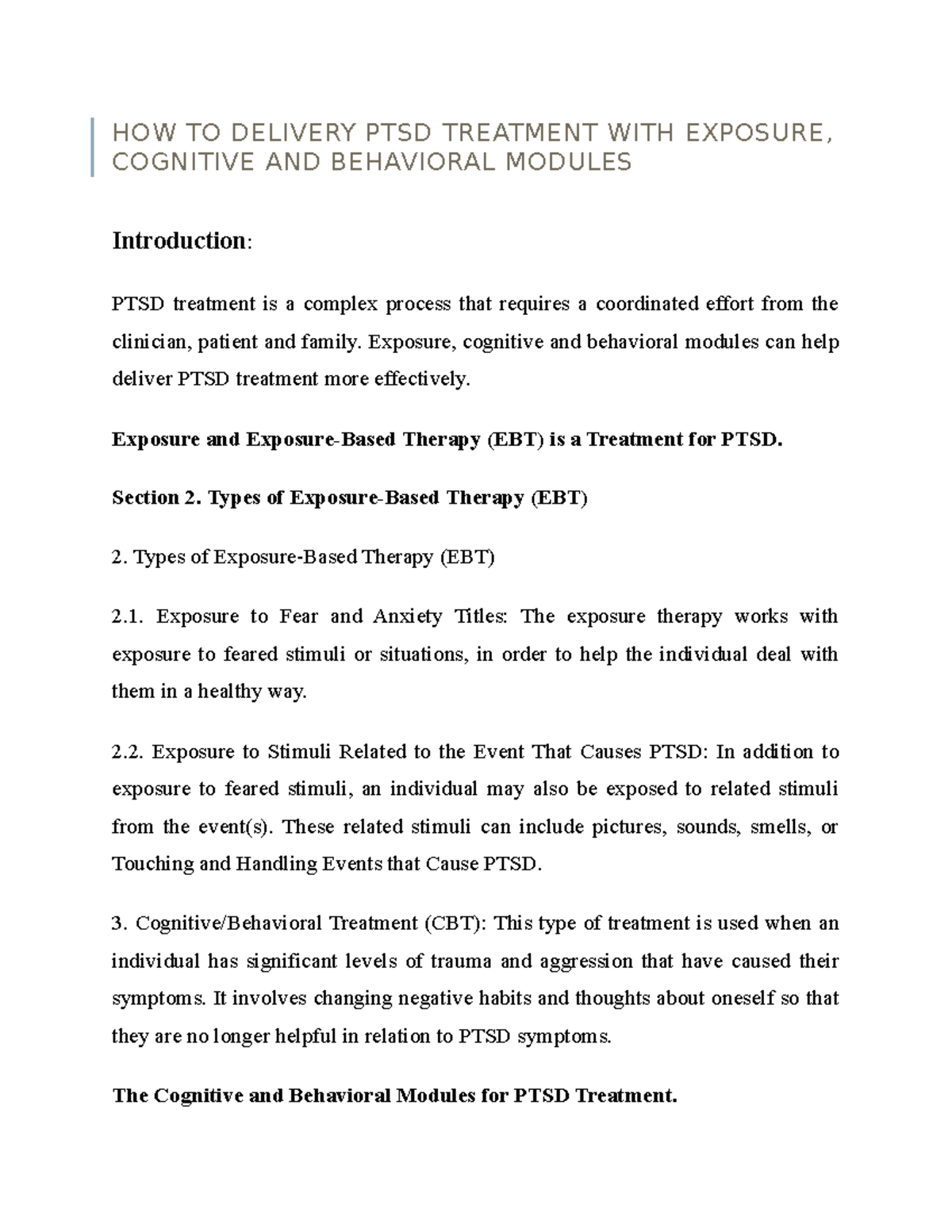 HOW TO Delivery PTSD Treatment WITH Exposure, Cognitive AND Behavioral ...