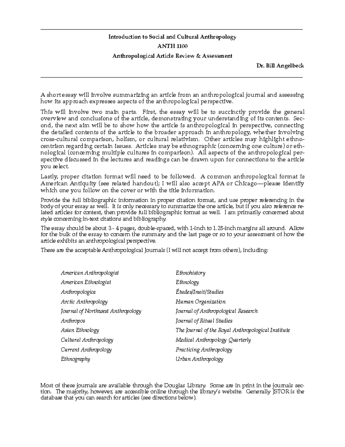 Anthropological Article Assessment Details - ANTH 1400 - Langara - Studocu