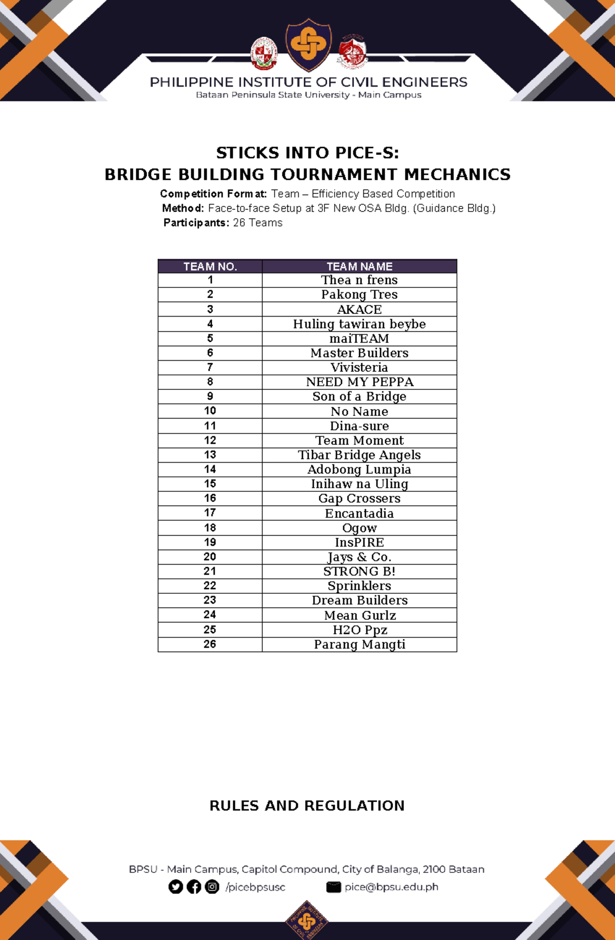 Stick INTO PICE-S Bridge Building Tournament ( Mechanics) - STICKS INTO ...