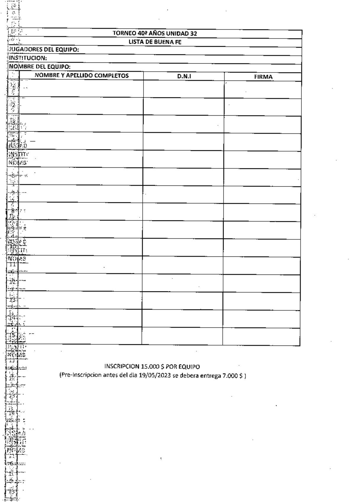 Planilla Torneo - jjjhg - TORNEO 402 AÑOS UNIDAD 32 LISTA DE BUENA FE ...