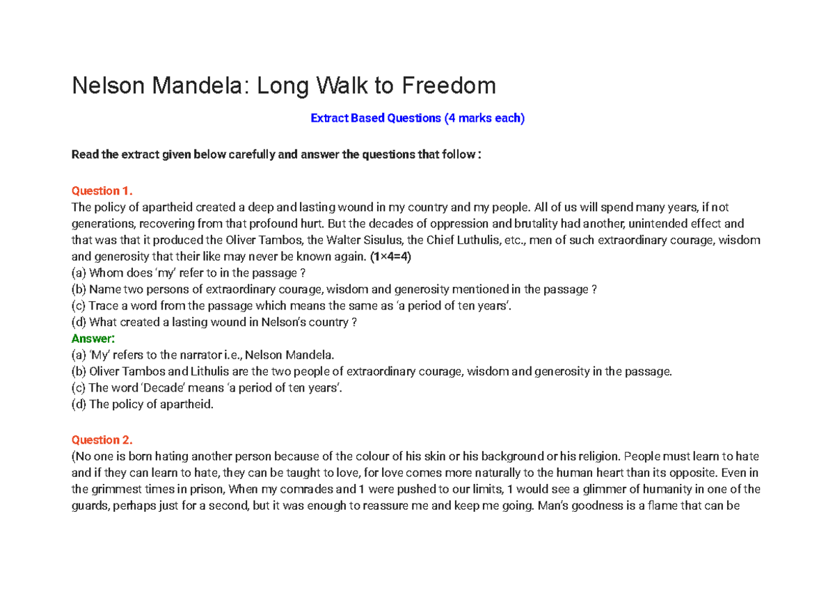 Nelson Mandela Key - Notes - Nelson Mandela: Long Walk to Freedom ...