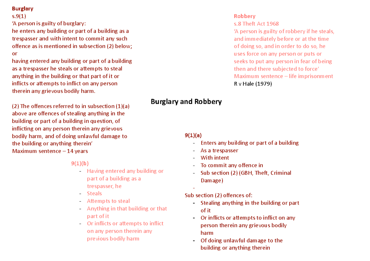 Burglary and Robbery - Burglary s(1) person is guilty of burglary: he ...