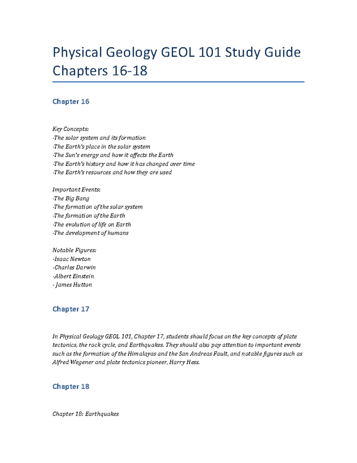 Physical Geology GEOL 101 Study Guide Chapters 16-18 - Physical Geology GEOL 101 Study Guide ...