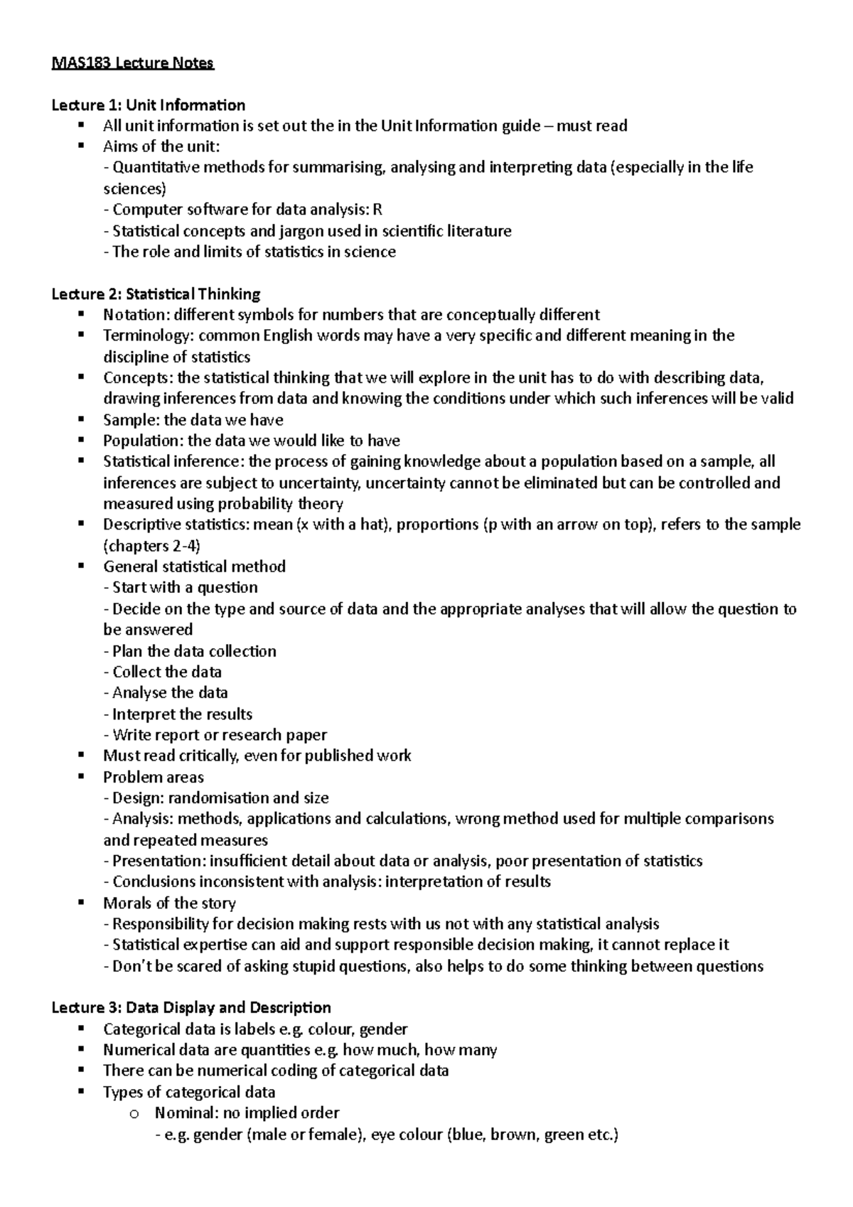MAS183 Lecture Notes - MAS183 Lecture Notes Lecture 1: Unit Information ...