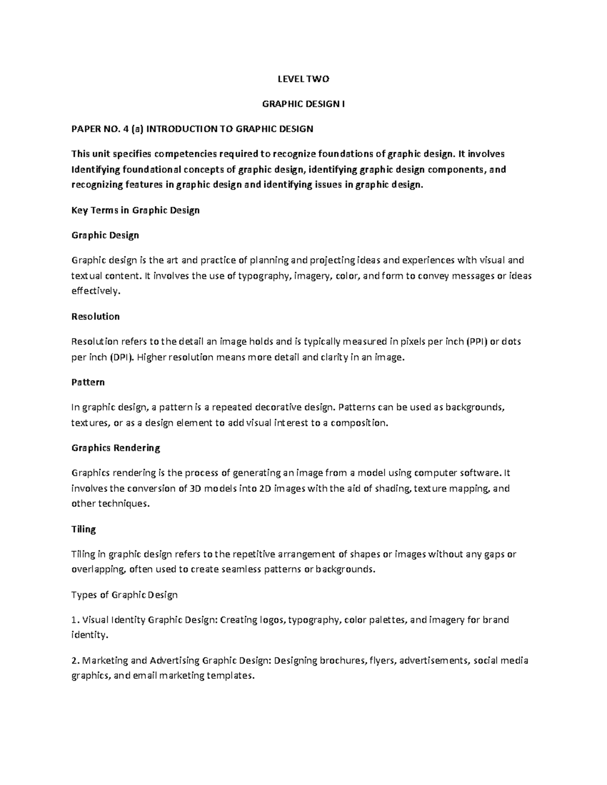 Graphics Design Level TWO - LEVEL TWO GRAPHIC DESIGN I PAPER NO. 4 (a ...