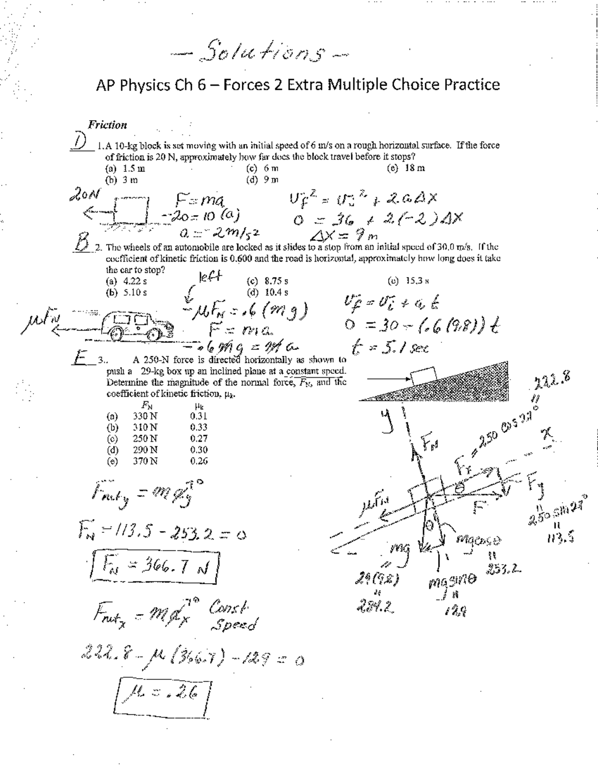 Phys practice probs - AP Physics Ch Forces 2 Extra Multiple Choice Practice Friction D 1 block ...