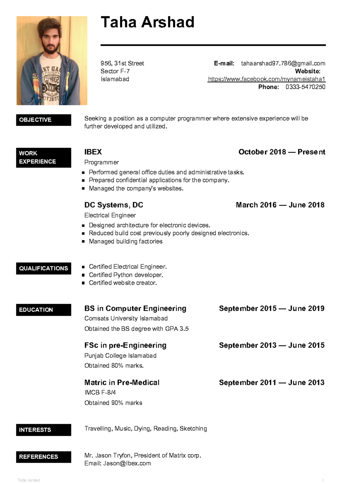 Sample CV - cvv for report - 956, 31st Street Sector F- Islamabad E ...