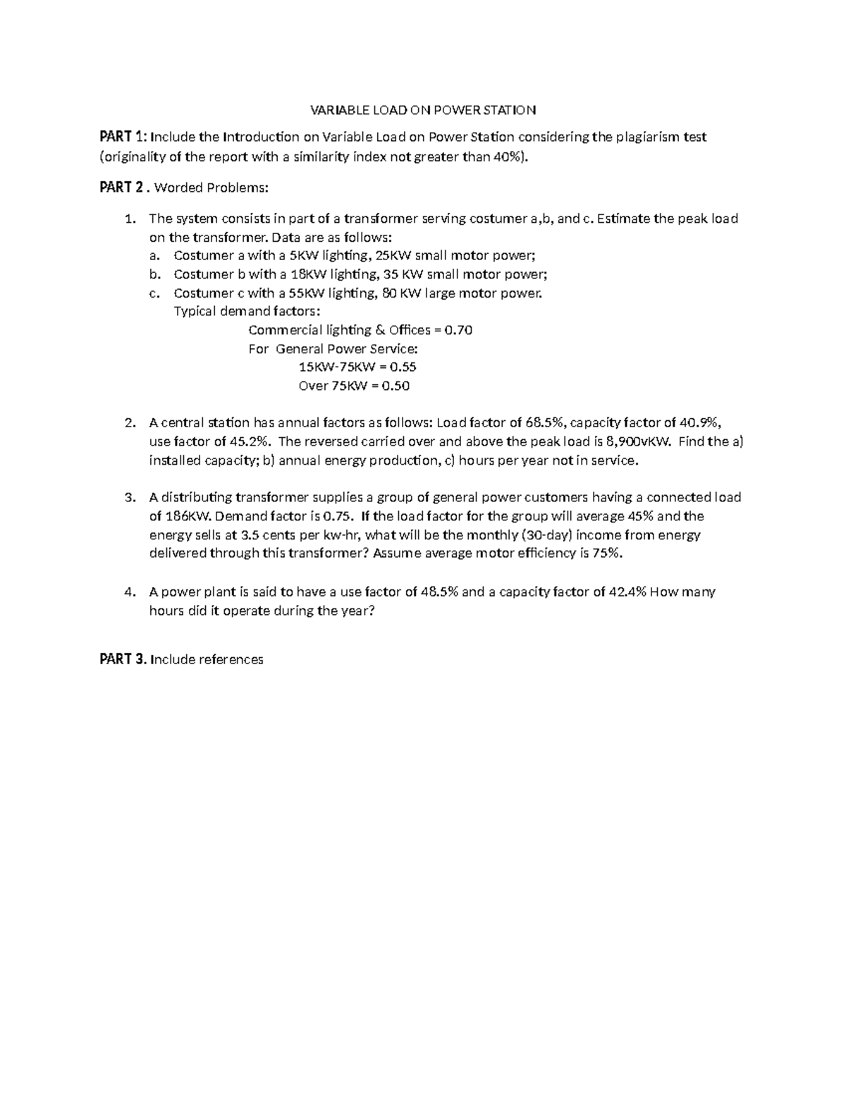 I Variable Load On Power Station Problems Variable Load On Power 5584