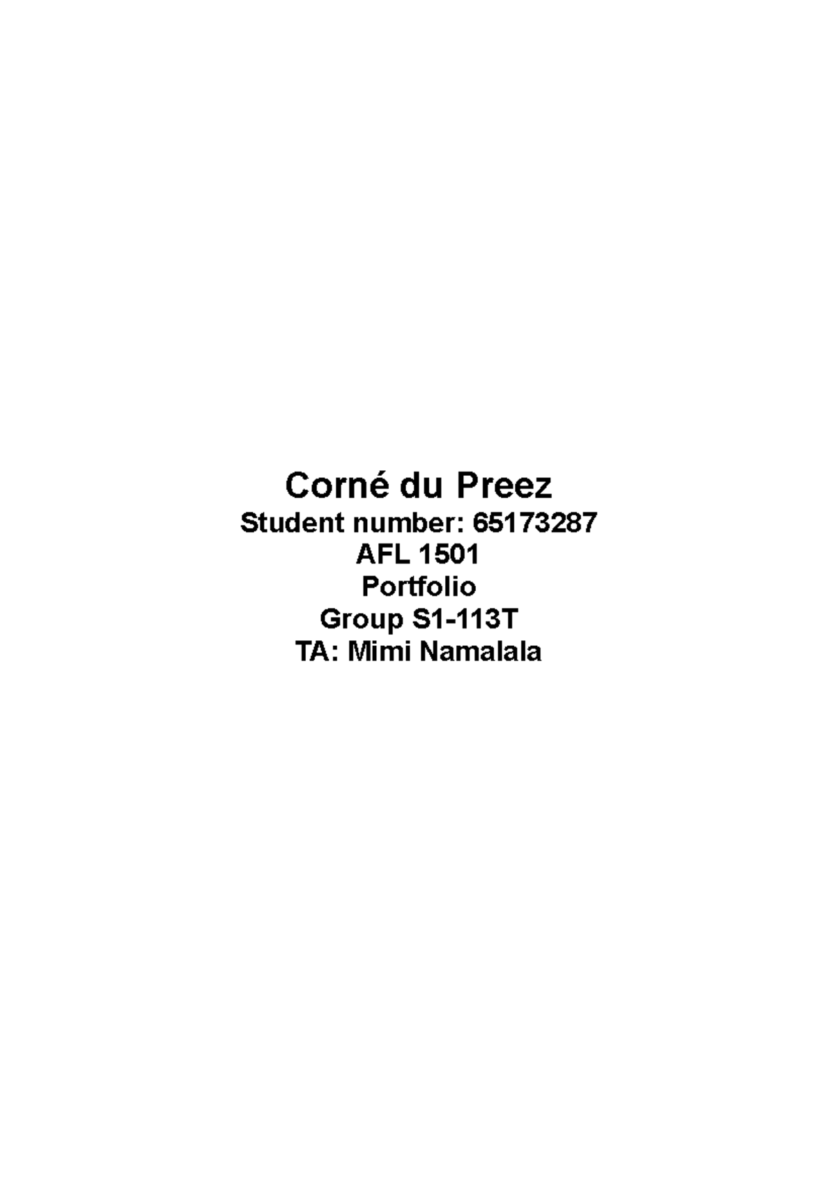 AFL1501 Portfolio - NOTES - Corné du Preez Student number: 65173287 AFL ...